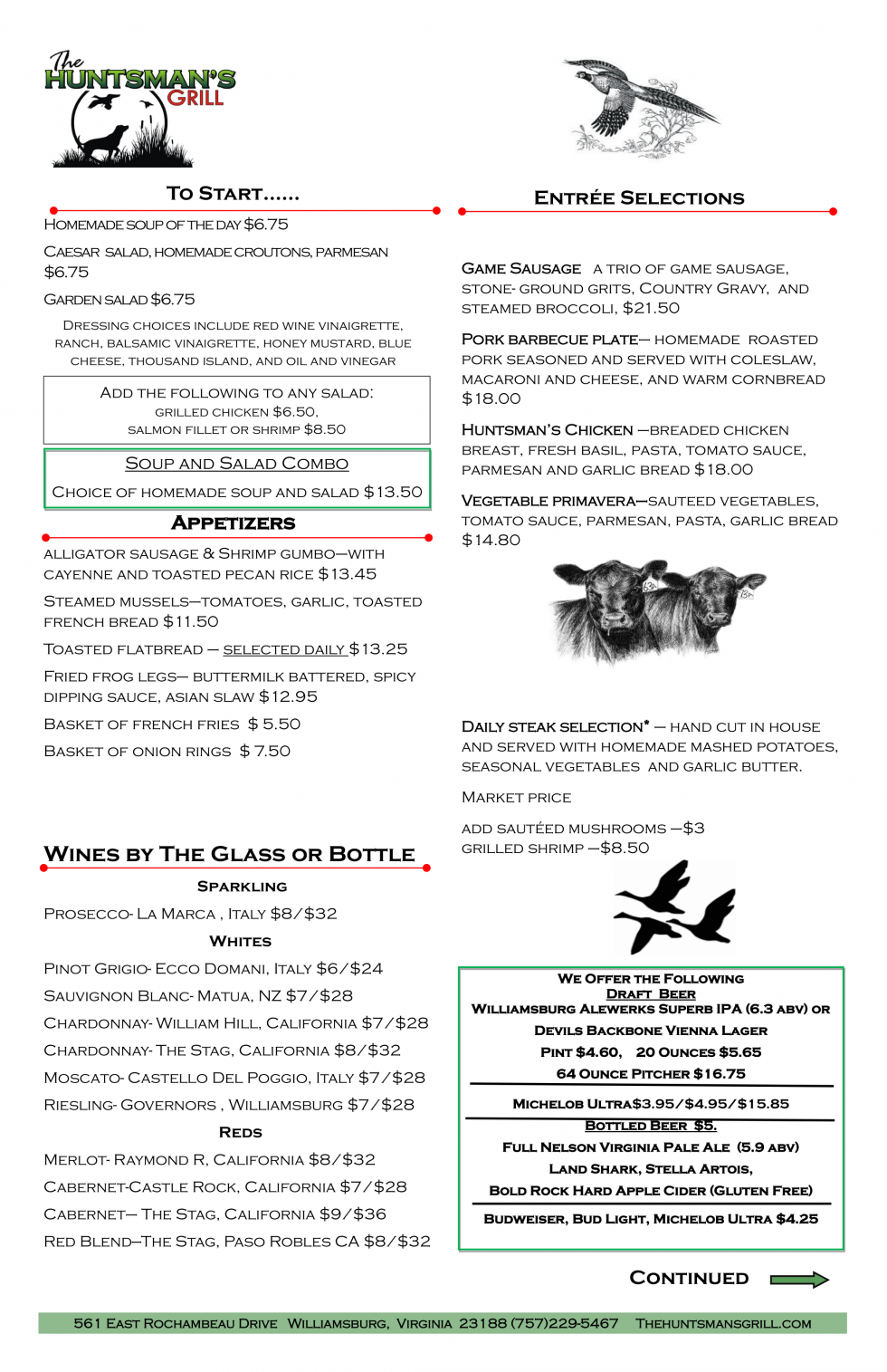 Menu | The Huntsman's Grill